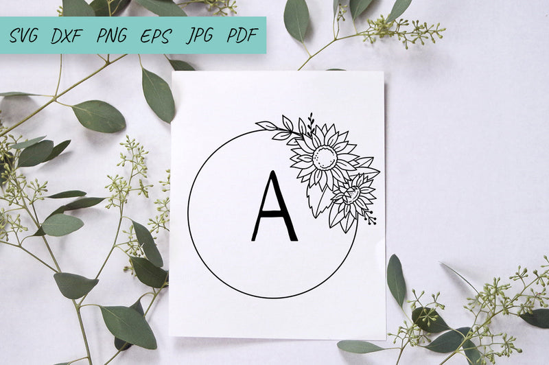 Sunflower Frame SVG, Monogram frame SVG, Wreath - So Fontsy