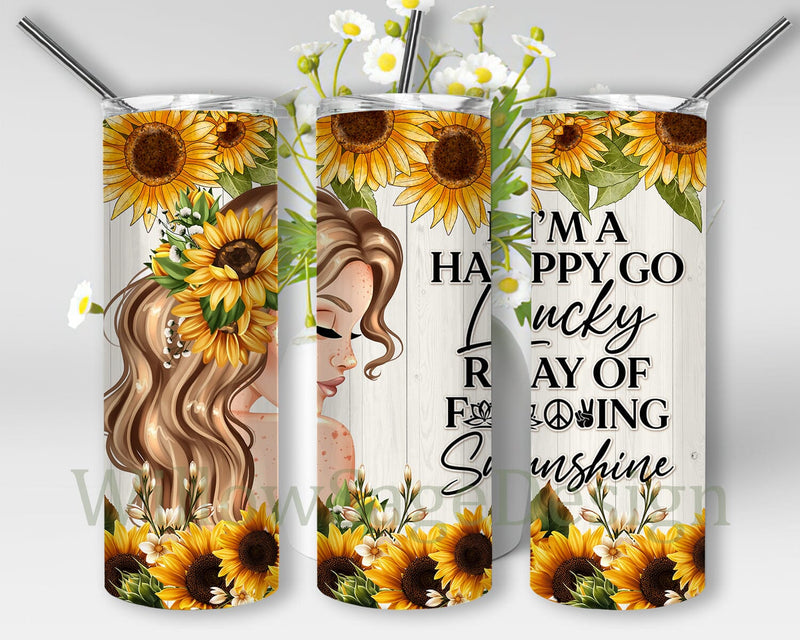 Sunflower Girl Tumbler 20oz Skinny Tumbler Png, I'm A Happy Go Lucky Ray Of Sunshine Tumbler ...