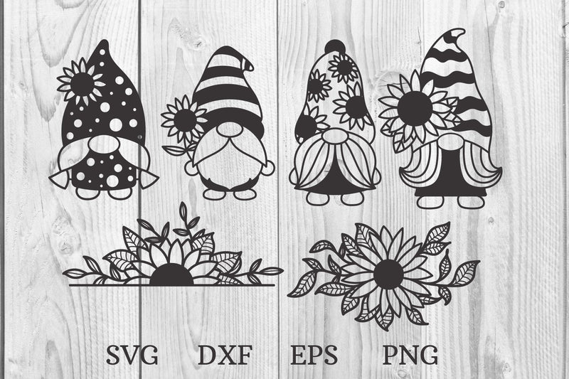 sunflower gnomes svg graphic cut file - So Fontsy