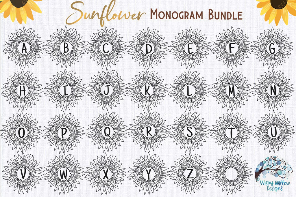 Sunflower Monogram SVG Bundle - So Fontsy