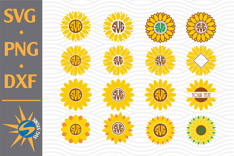 Sunflower Monogram SVG, PNG, DXF Digital Files Include - So Fontsy
