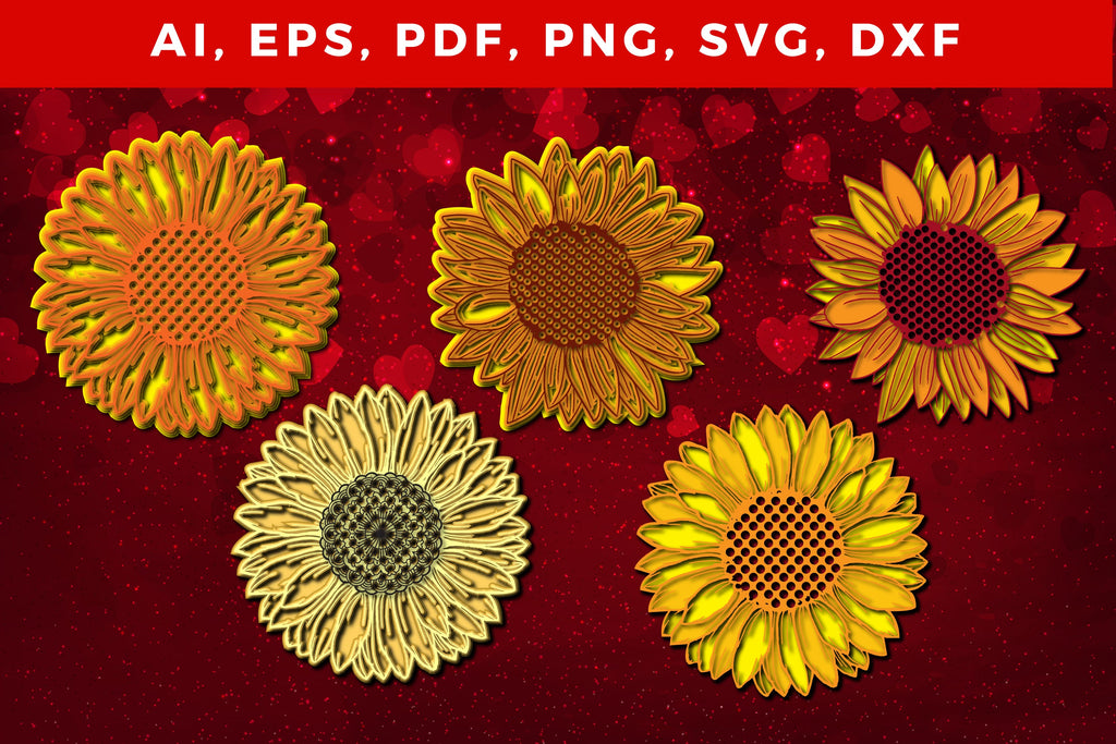 Sunflower multi-layer design bundle SVG - So Fontsy
