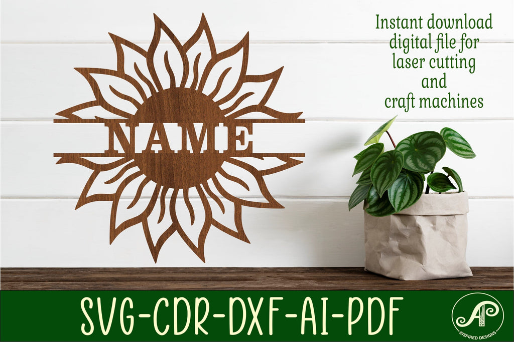 Sunflower Name sign svg laser cut template bundle - So Fontsy