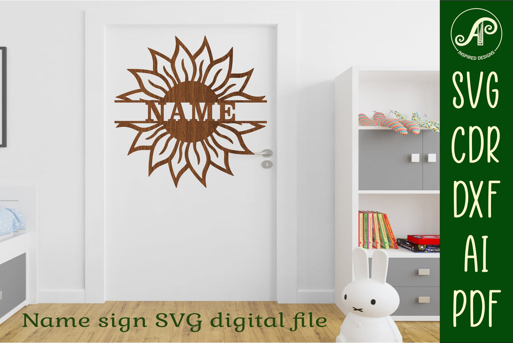Sunflower Name sign svg laser cut template bundle - So Fontsy