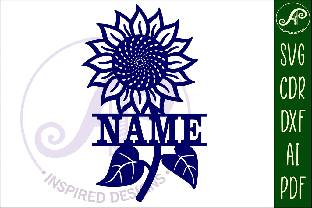 Sunflower Name sign SVG laser cut template digital - So Fontsy