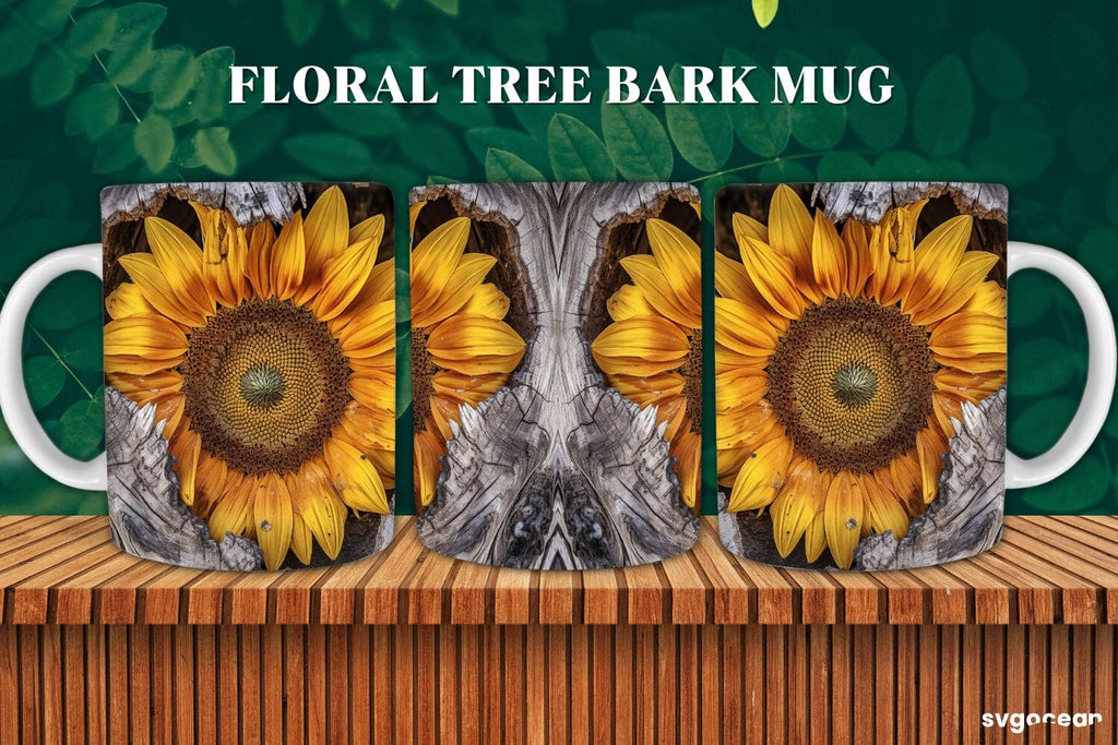Sunflower on Bark Mug Wrap | 11 oz | Sublimation - So Fontsy