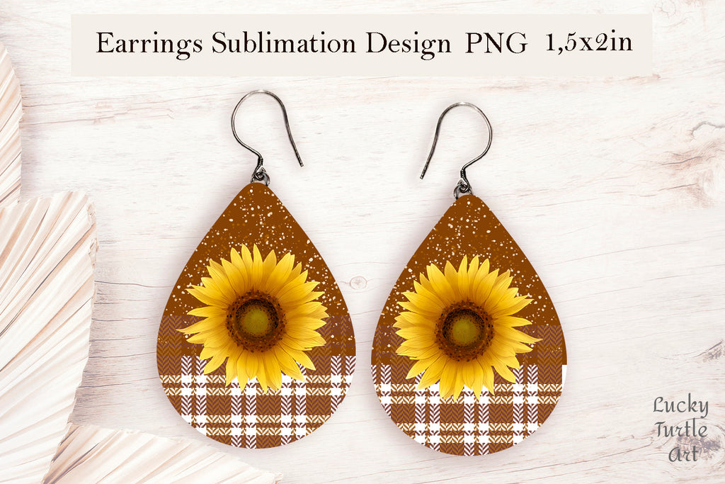Sunflower plaid teardrop sublimation earrings design - So Fontsy