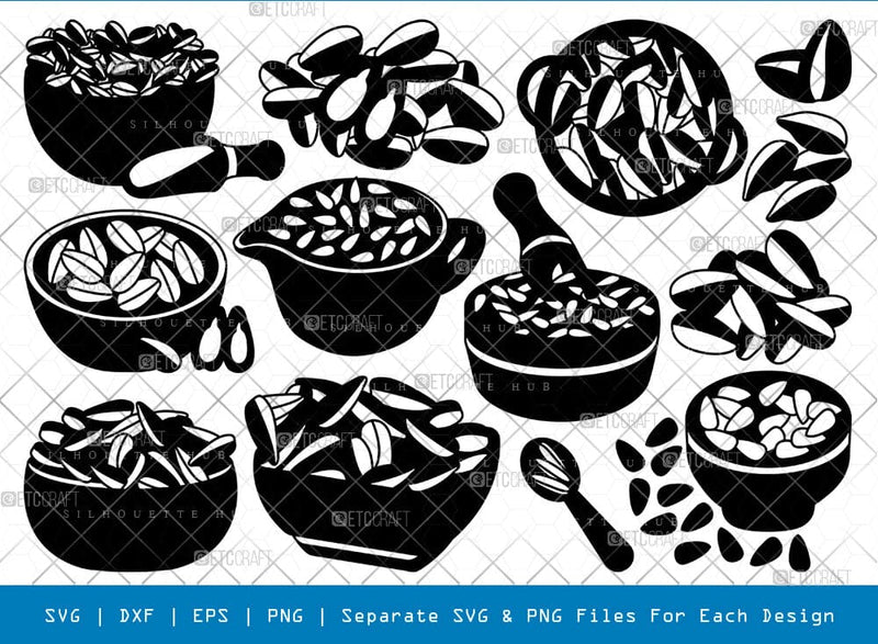 Sunflower Seed Silhouette Svg Cricut Cut Files Png Bundle, SB01020 - So ...