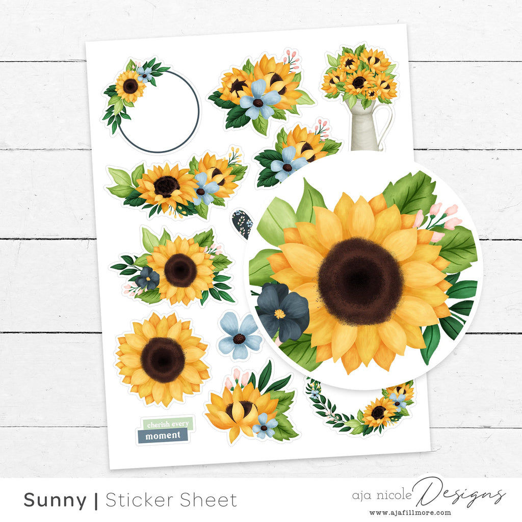 Sunflower Sticker Sheet - So Fontsy