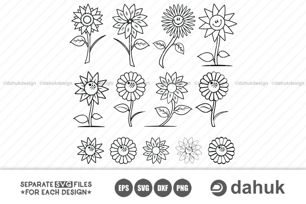 Sunflower SVG, Dxf, Eps, Png, Sunflower vector, Sunflower design - So ...