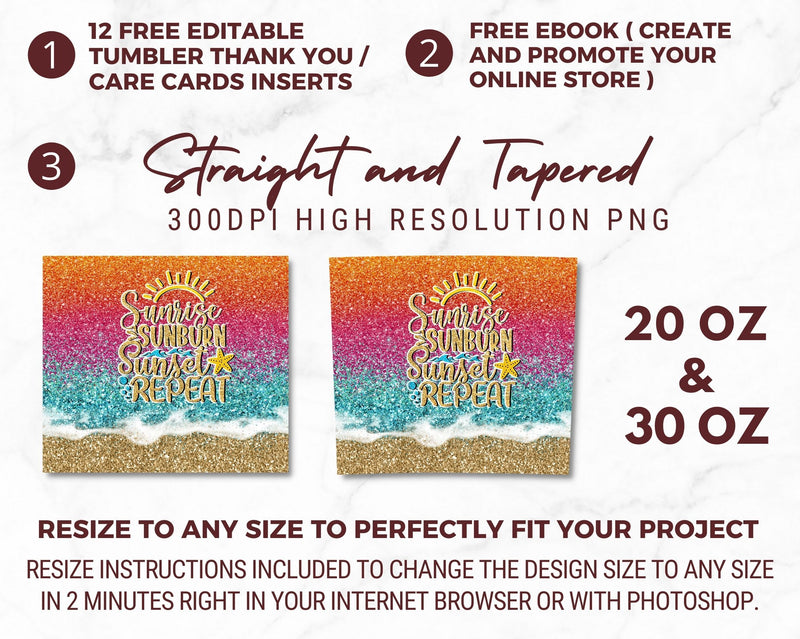 Sunrise, Sunburn, Sunset, Repeat, 20oz Skinny Tumbler, Sublimation ...