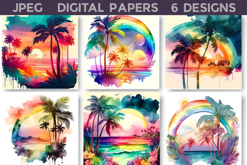 Sunset Beach Digital Paper | Tropical Beach Background - So Fontsy