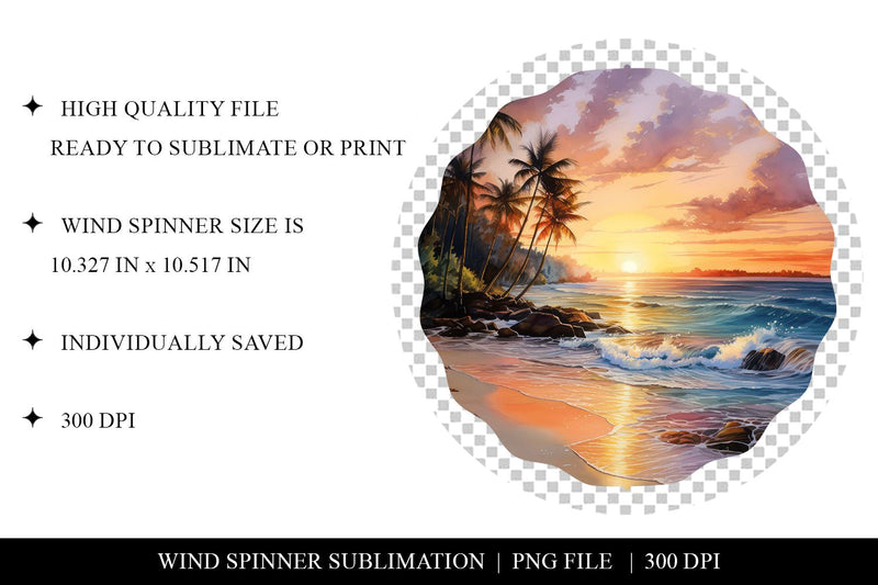 Sunset On A Tropical Beach Wind Spinner Sublimation Design - So Fontsy