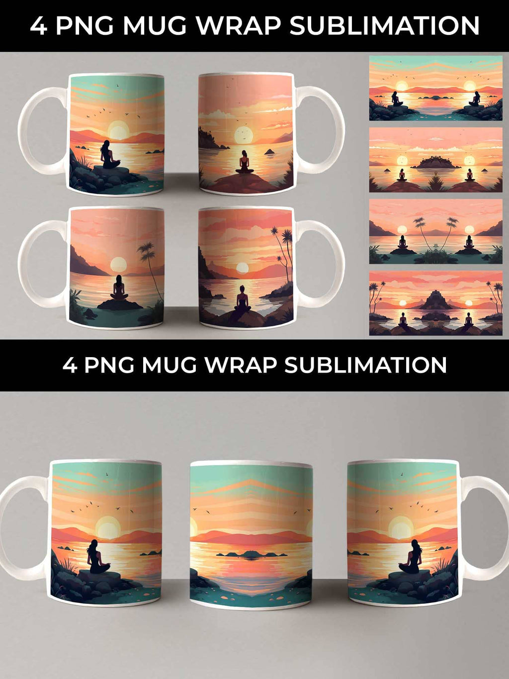 Sunset Serenity - Yoga Mug Wrap Sublimation Bundle - So Fontsy