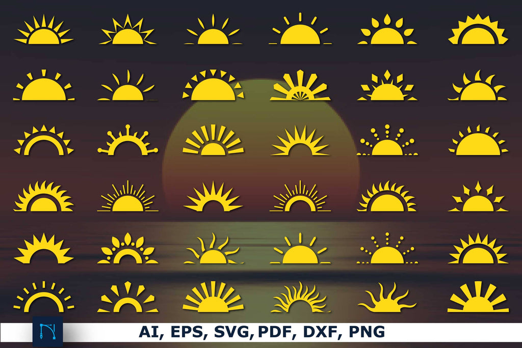 Sunset Sunrise Paper Cut SVG Bundle - So Fontsy