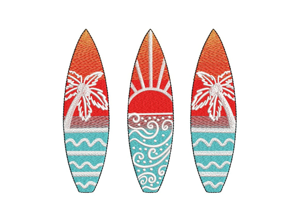 Surfboard Embroidery Design, Summer Beach Embroidery File, 3 sizes ...