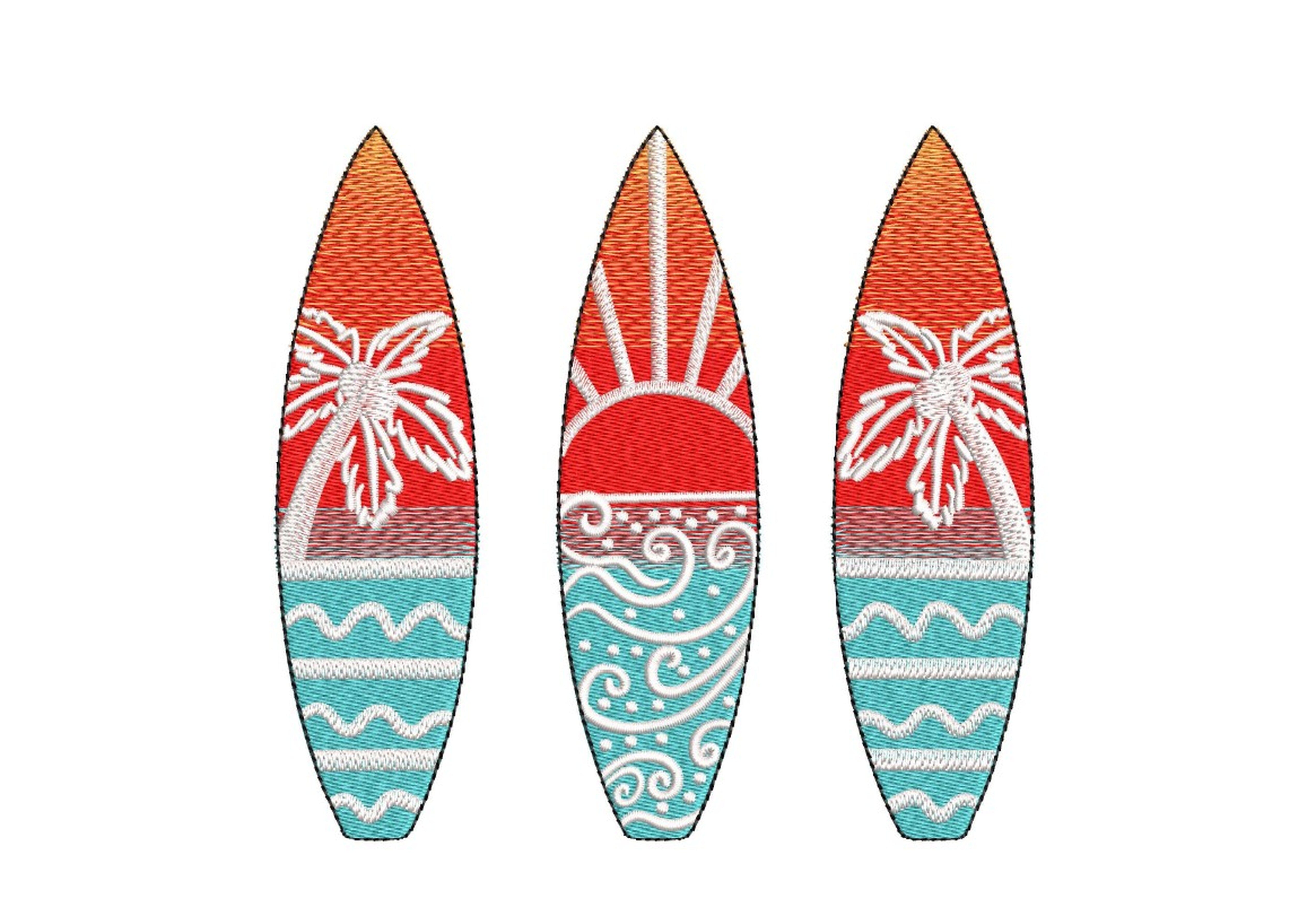 Surfboard Embroidery Design, Summer Beach Embroidery File, 3 sizes ...