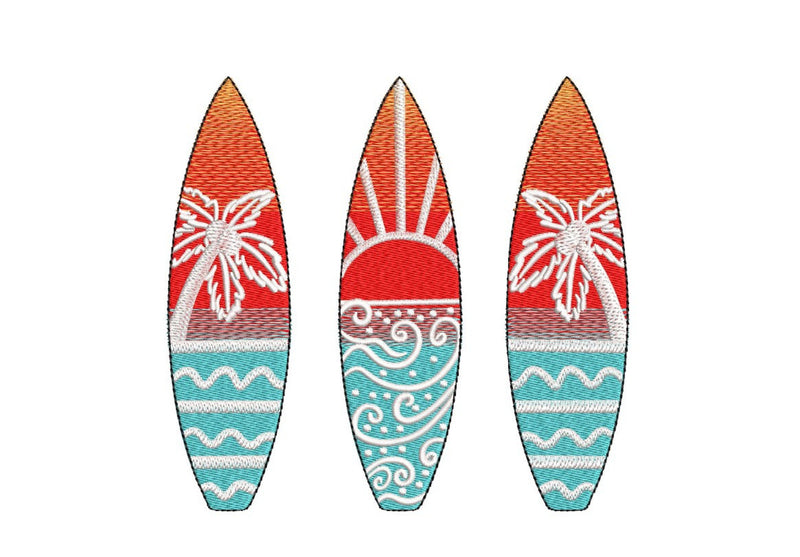 Surfboard Embroidery Design, Summer Beach Embroidery File, 3 sizes ...