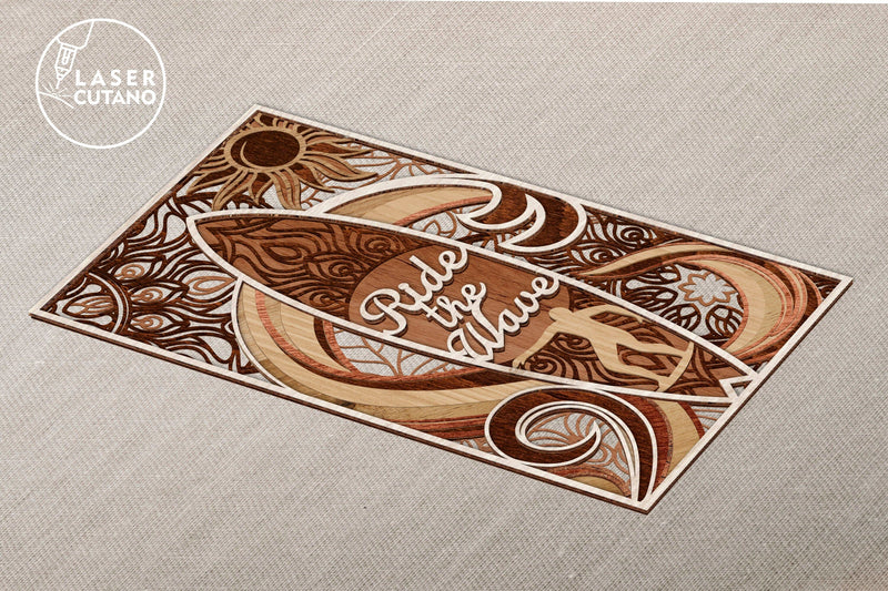 Surfboard Wooden Wall Art Decoration, Surfing Layered Laser Cut Decor ...