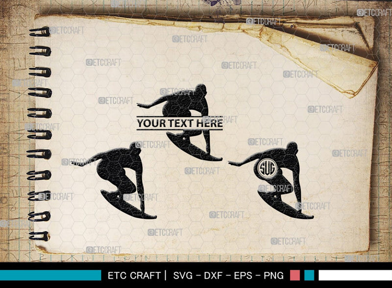 Surfing Monogram, Surfing Silhouette, Surfing SVG, Surfboard Svg, Surf ...