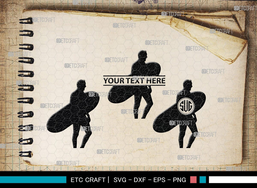 Surfing Monogram, Surfing Silhouette, Surfing SVG, Surfboard Svg, Surf ...