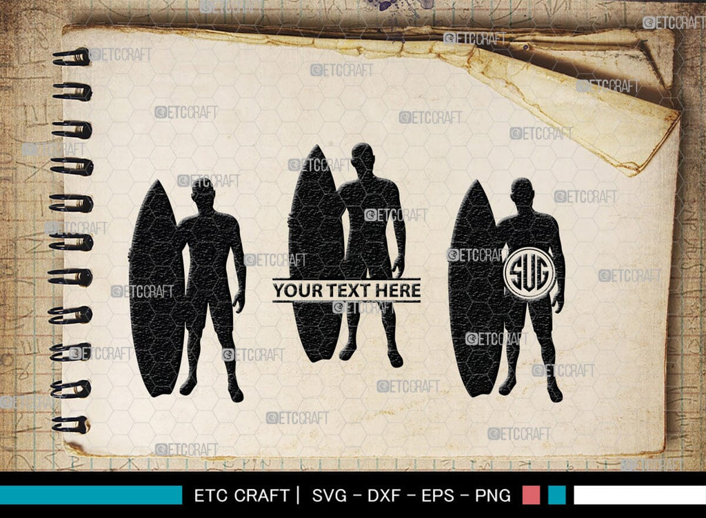 Surfing Monogram, Surfing Silhouette, Surfing SVG, Surfboard Svg, Surf ...