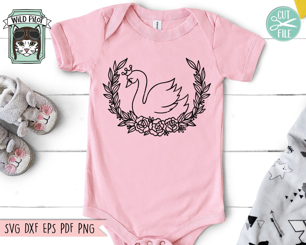 Swan Princess With Flower Leaf Wreath Frame SVG Cut File - So Fontsy