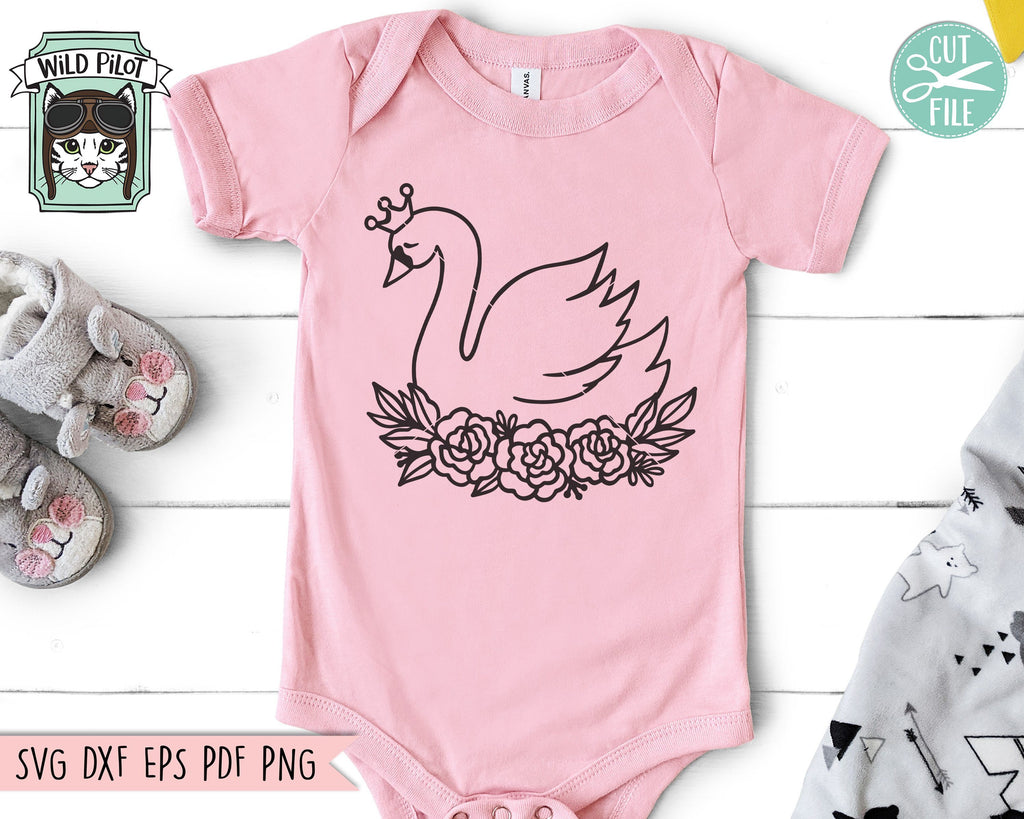 Swan Princess With Flowers SVG Cut File - So Fontsy