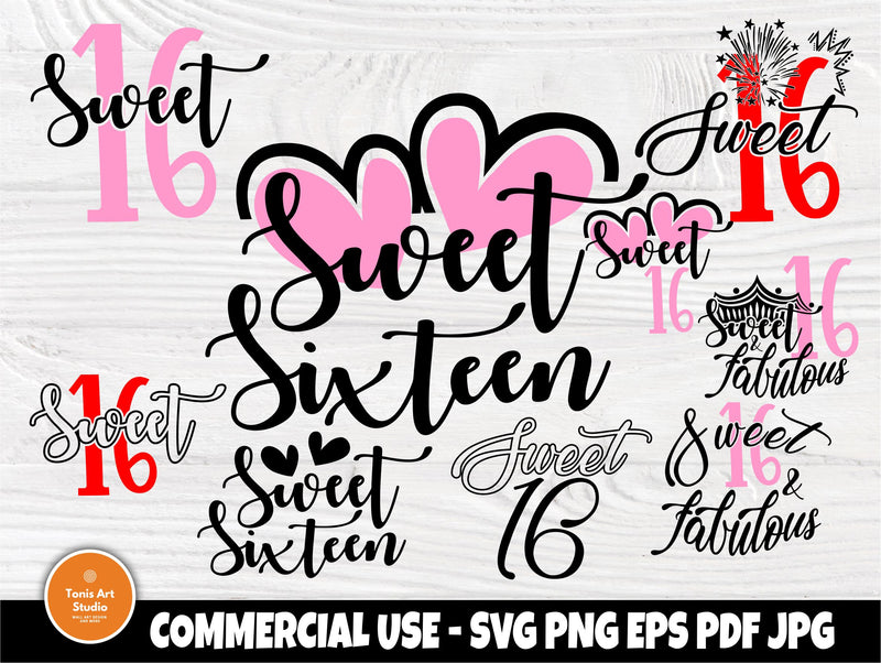 Sweet 16 SVG | Sweet 16 bundle | Sixteen birthday svg | 16th birthday ...