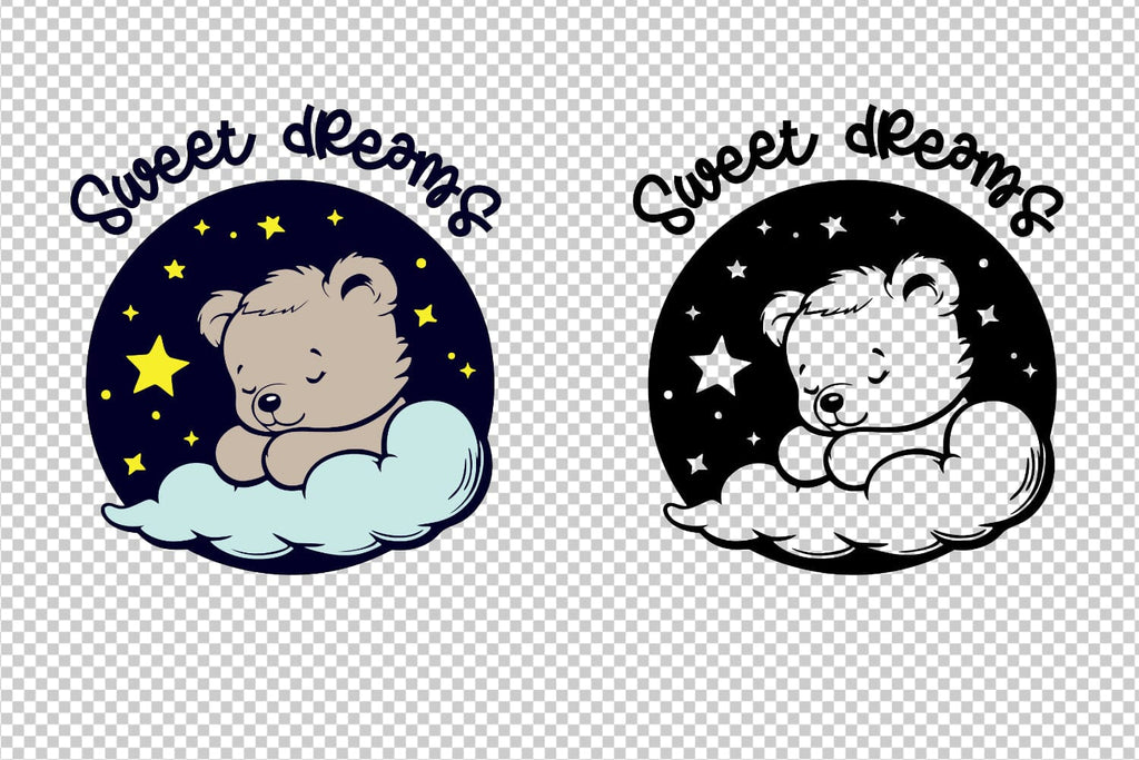 Sweet dreams, sleeping teddy bear on cloud, SVG file - So Fontsy