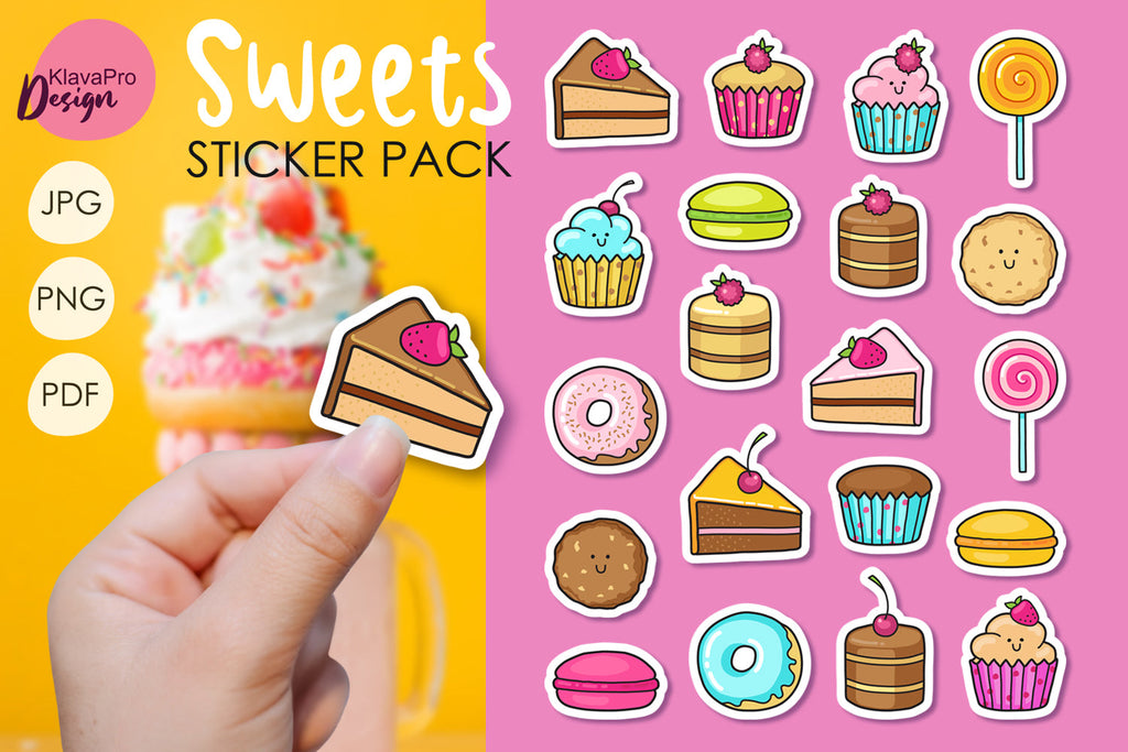 Sweets sticker pack, aesthetic sticker bundle, print cut - So Fontsy