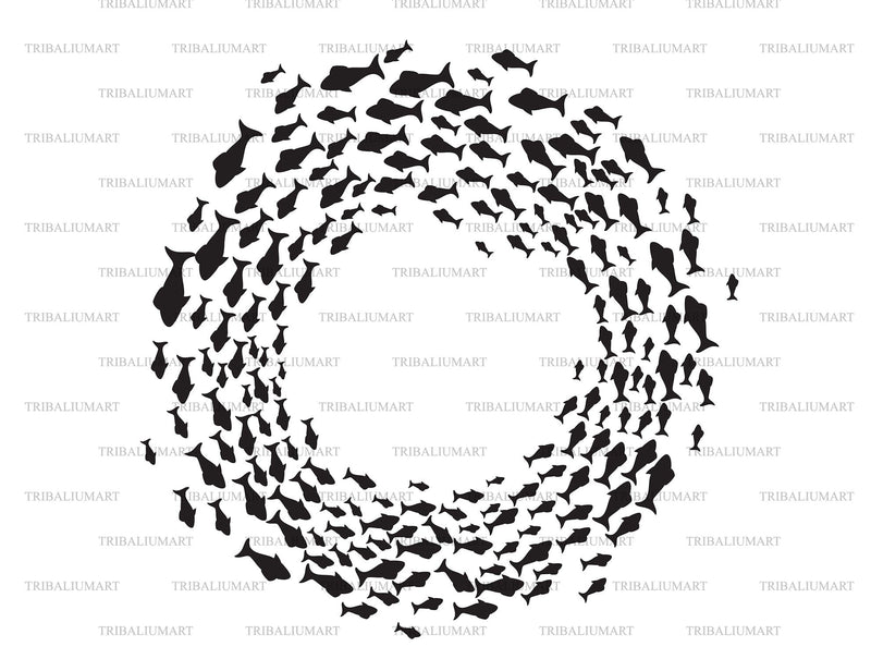 Swimming Fishes. Shoal of Fish Circling. Cut files for Cricut. Clip Art ...