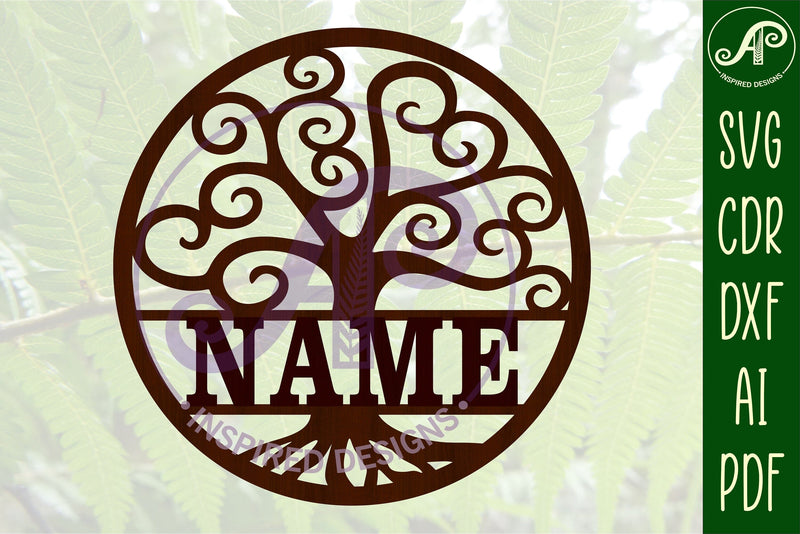 Swirl tree name sign svg laser cut template - So Fontsy