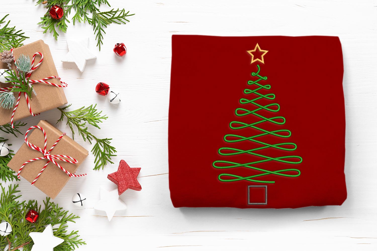 Swirly Christmas Tree Outline Embroidery - So Fontsy