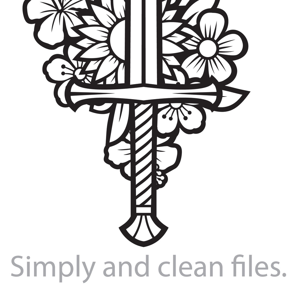 Sword and flowers. Cut files for Cricut. Clip Art silhouettes (eps, svg ...