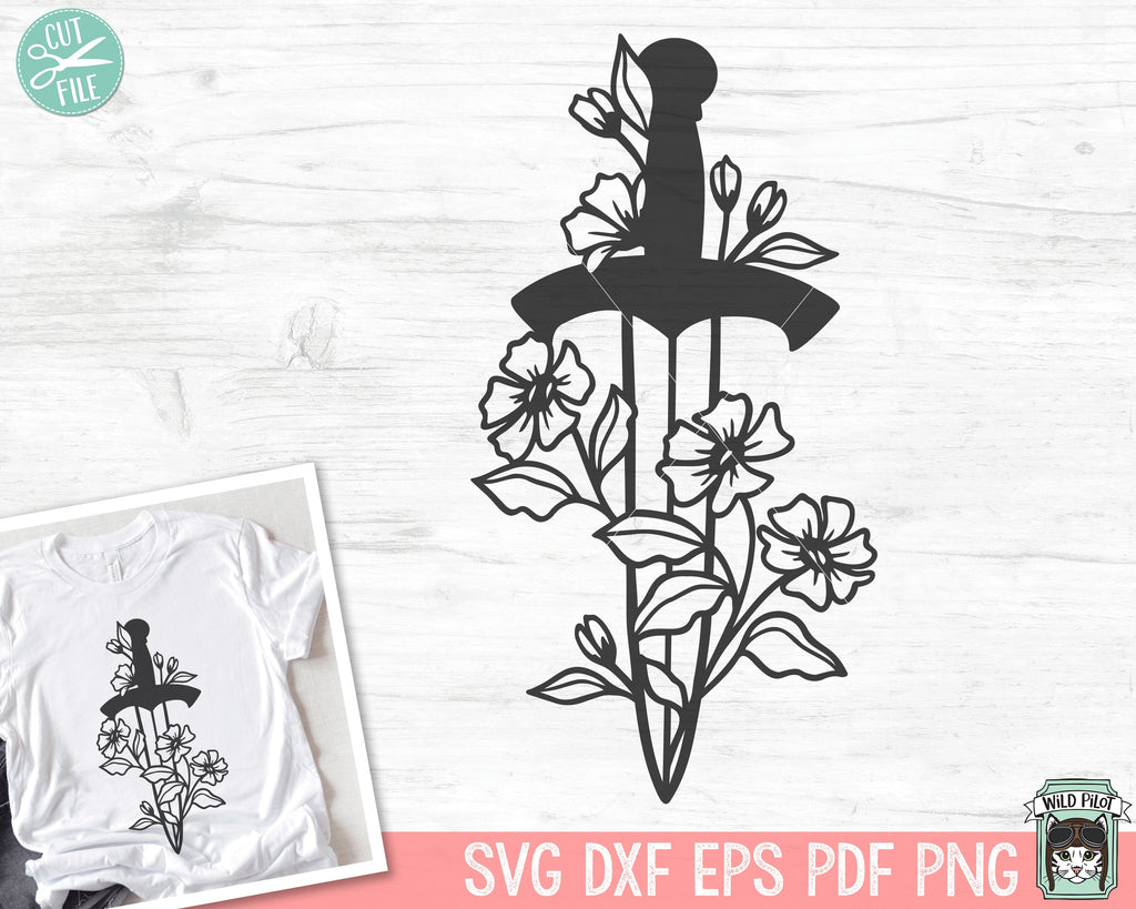 Sword svg, Flower Sword svg file, Floral Sword cut file, Knife clip art ...