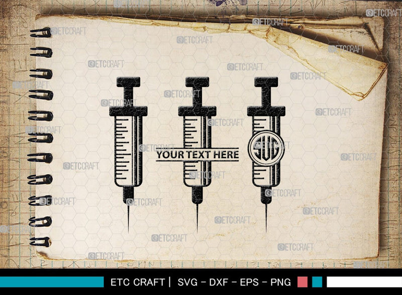 Syringe Monogram, Syringe Silhouette, Syringe SVG, Injection Svg ...