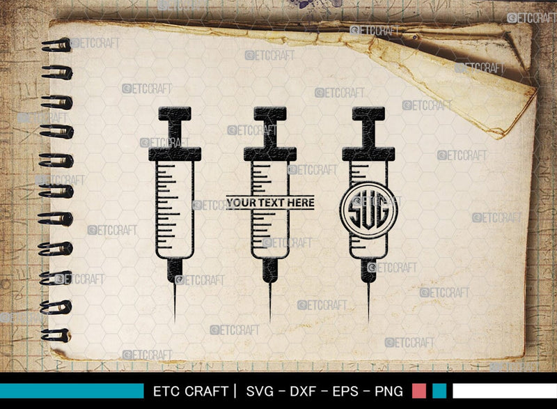 Syringe Monogram, Syringe Silhouette, Syringe SVG, Injection Svg ...