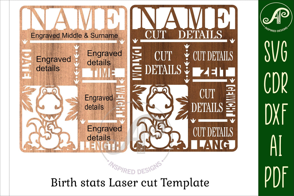 T Rex Baby stats, Birth plaque, announcement sign SVG cut file - So Fontsy