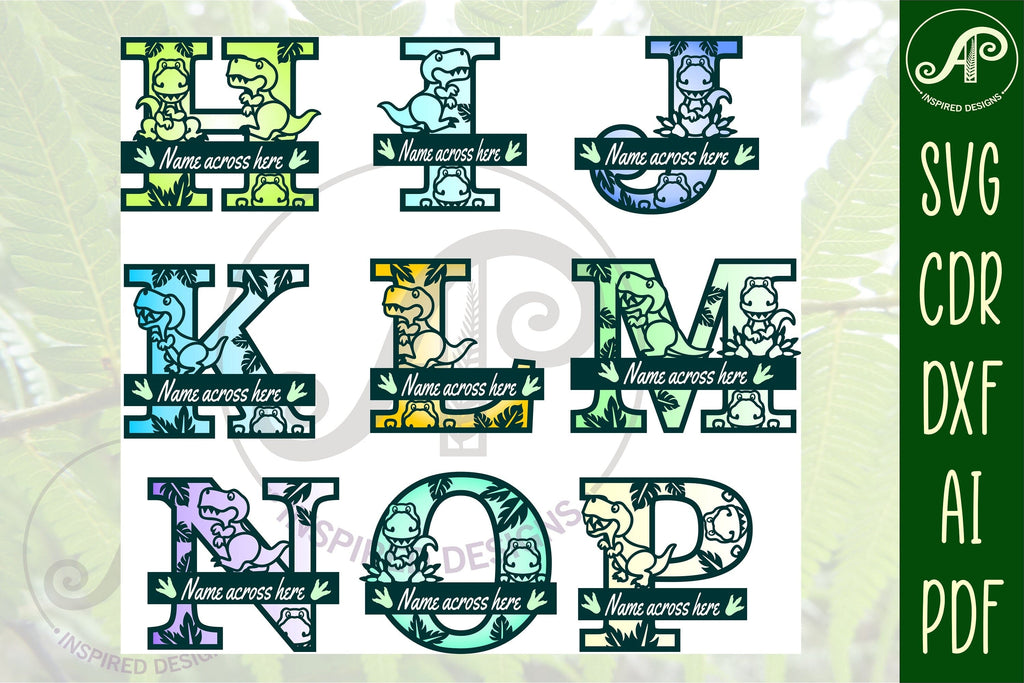 T rex dinosaur monogram letter Name signs 3 layer design SVG bundle ...