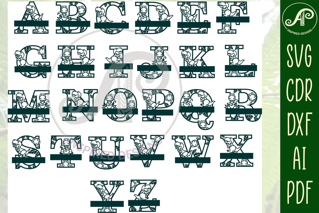 T rex dinosaur monogram letter Name signs 3 layer design SVG bundle ...
