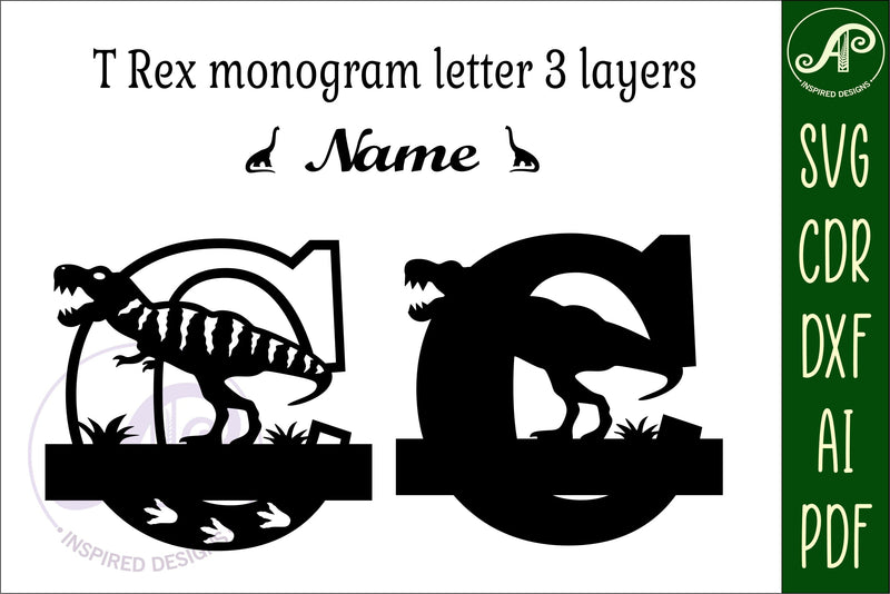 T Rex monogram capital letter C SVG laser cut file - So Fontsy