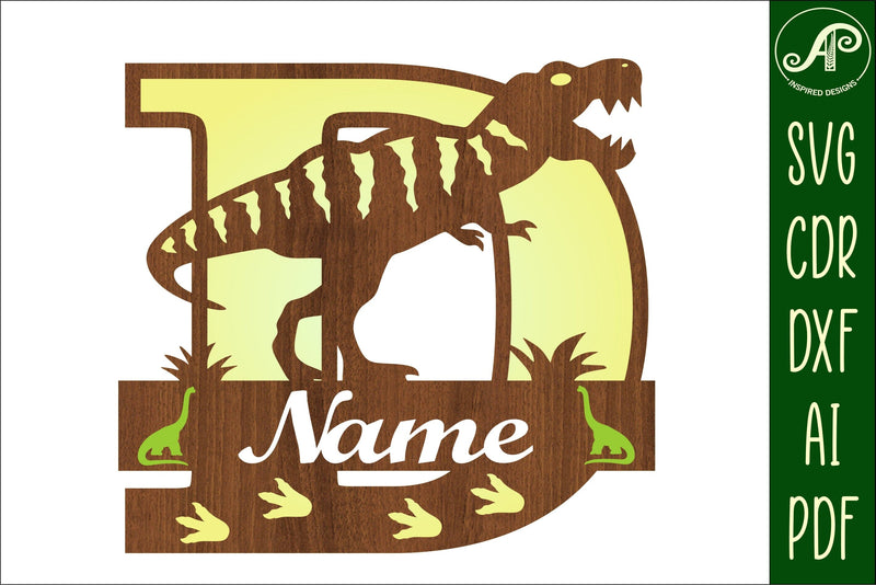T Rex monogram capital letter D SVG laser cut file - So Fontsy