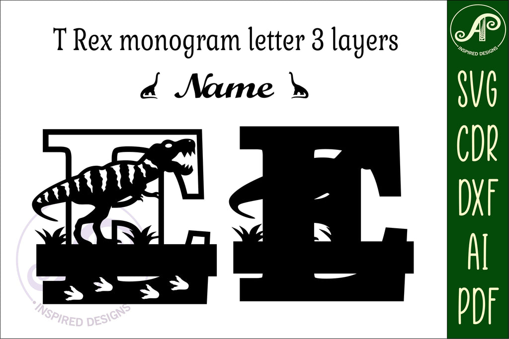 T Rex monogram capital letter E SVG laser cut file - So Fontsy