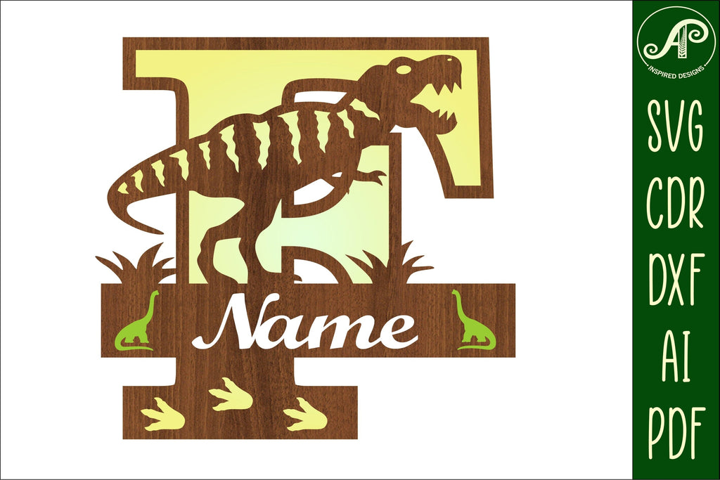 T Rex monogram capital letter F SVG laser cut file - So Fontsy