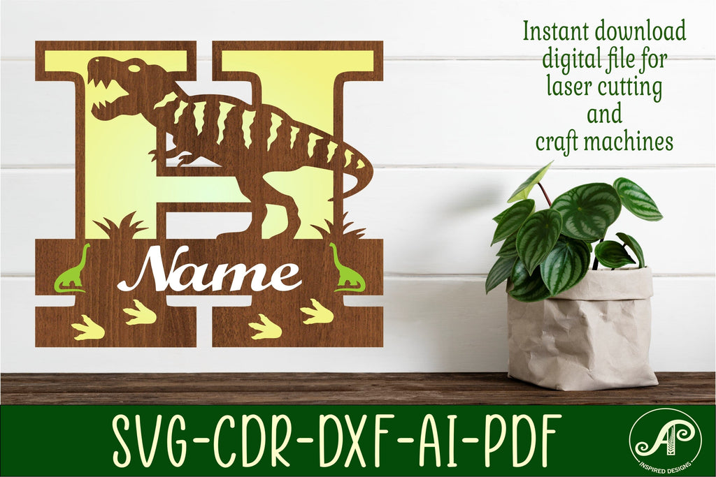 T Rex monogram capital letter H SVG laser cut file - So Fontsy