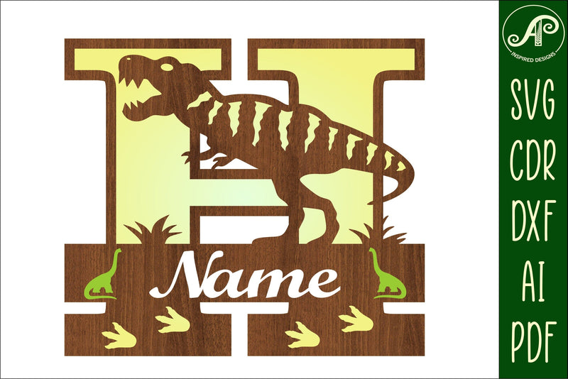 T Rex monogram capital letter H SVG laser cut file - So Fontsy