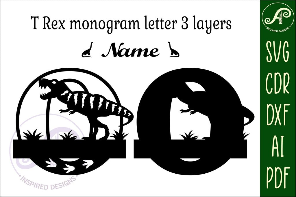 T Rex monogram capital letter O SVG laser cut file - So Fontsy