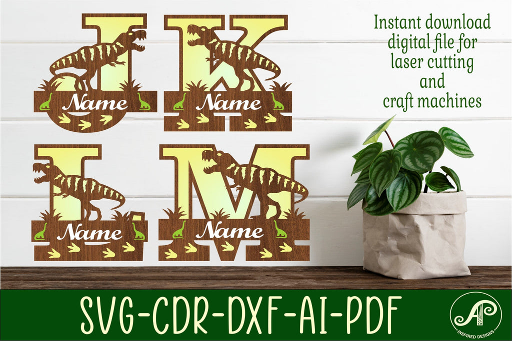 T Rex monogram letter bundle Name signs SVG 3 layer - So Fontsy