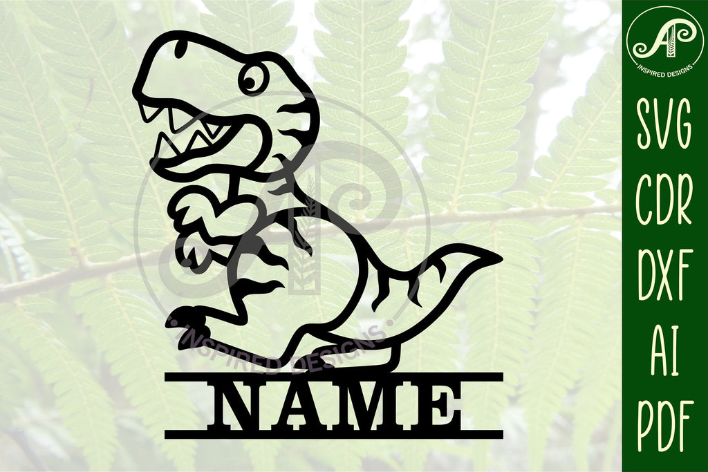 T Rex theme Name sign svg laser cut template - So Fontsy